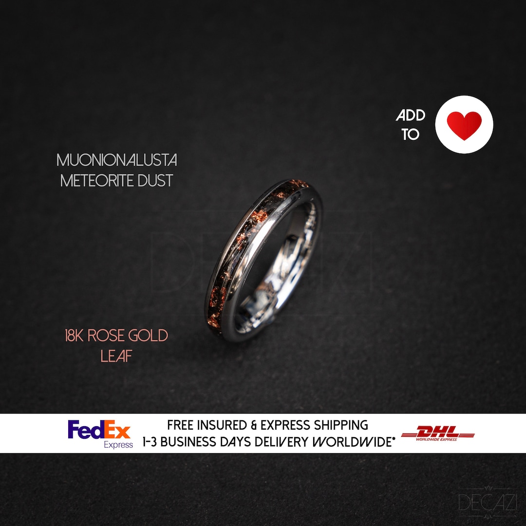 Meteorite Dust Rose Gold Leaf Wedding Ring, Wedding Gold Foil Meteorite ...