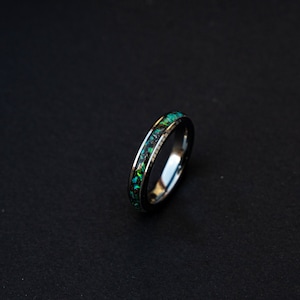 4mm Dinosaur Bone Ring With Azure Fire Opal Megalodon and Meteorite ...