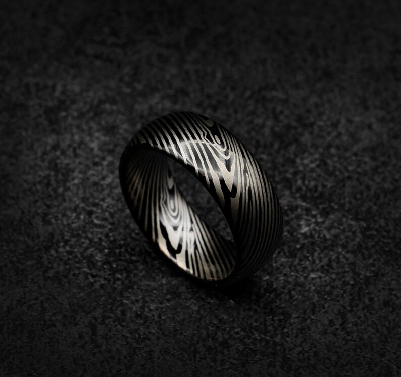 Damascus Ring Black Tungsten Ring Damascus Tungsten Ring - Etsy