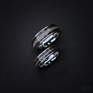 His and Hers Wedding Band, Outer Space Couples Ring, Silver Tungsten ...