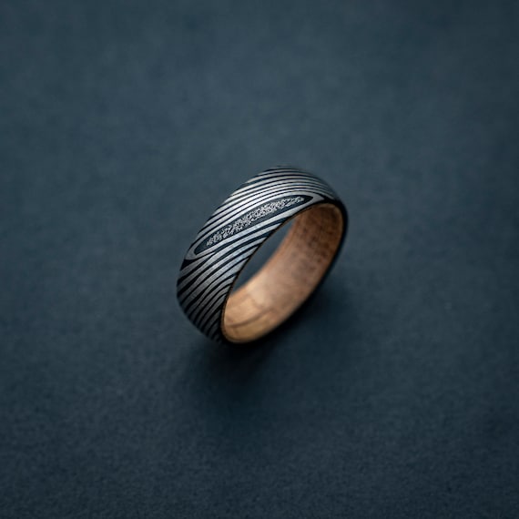 Black Tungsten Ring With Damascus Pattern and Whiskey Barrel - Etsy