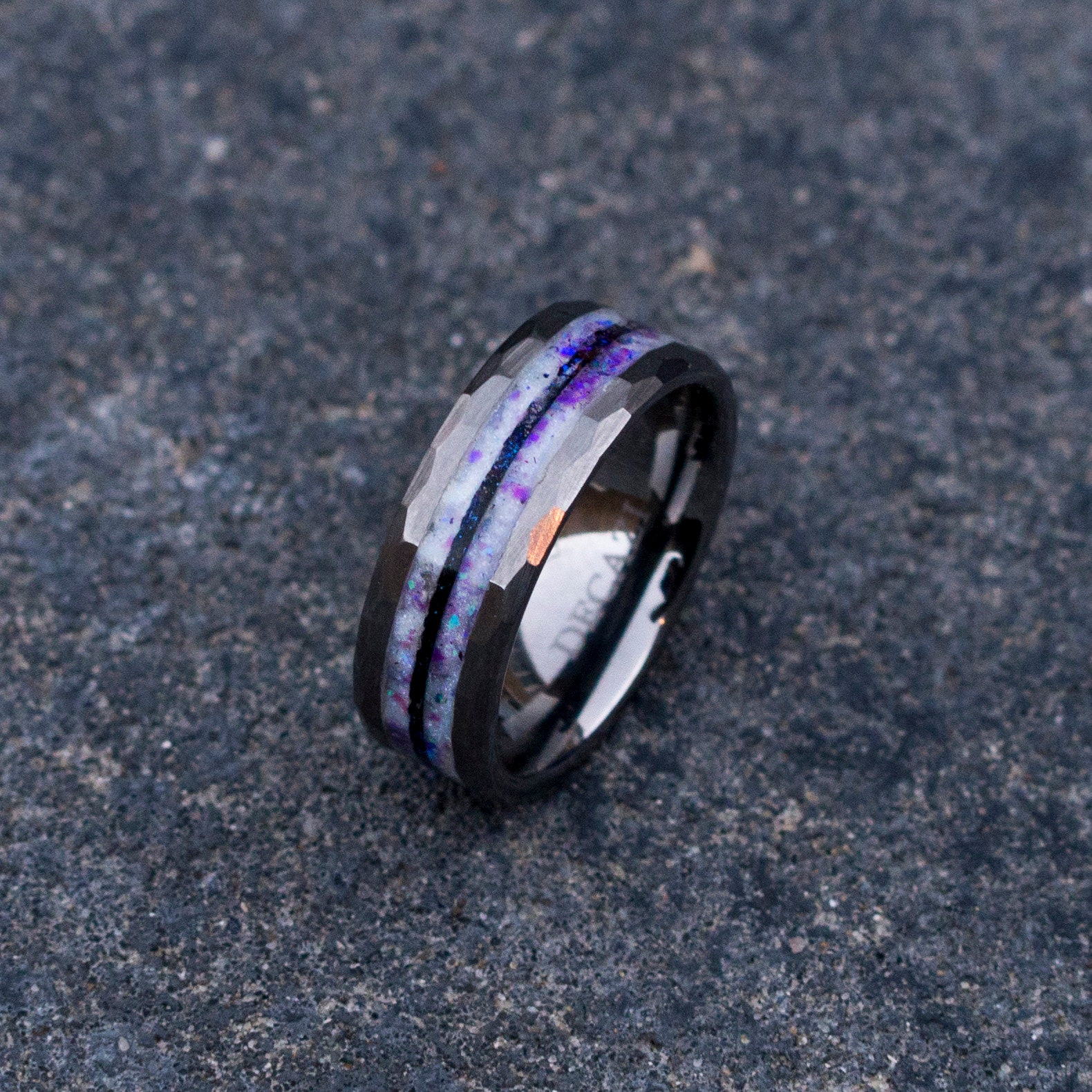 Glow in the dark. mens opal ring. Galaxy opal. Tungsten ring for men ...