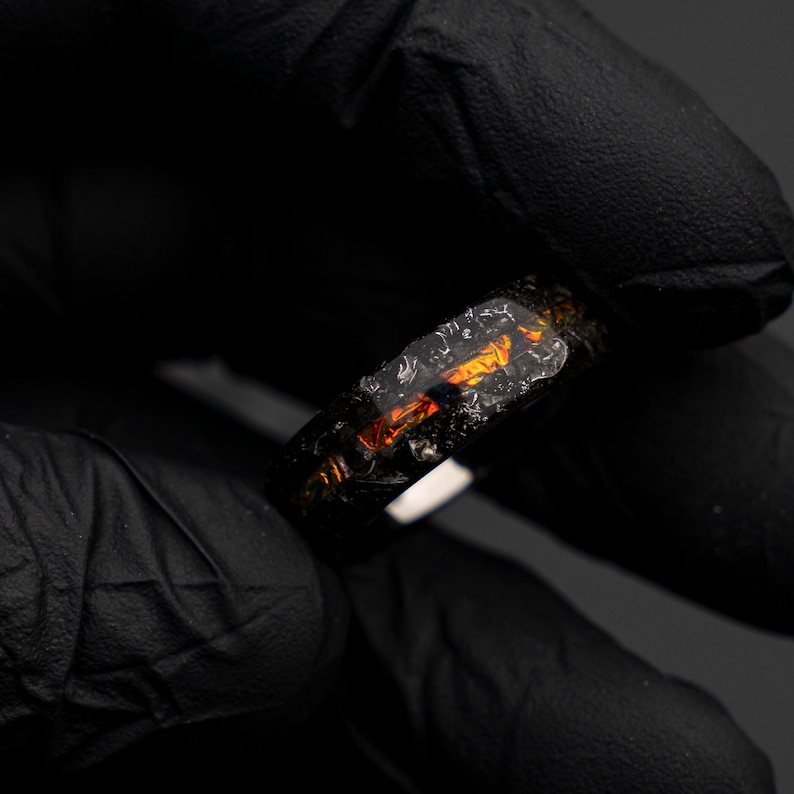 Muonionalusta Meteorite Shavings Tungsten Ring With Dichrolam Galaxy ...