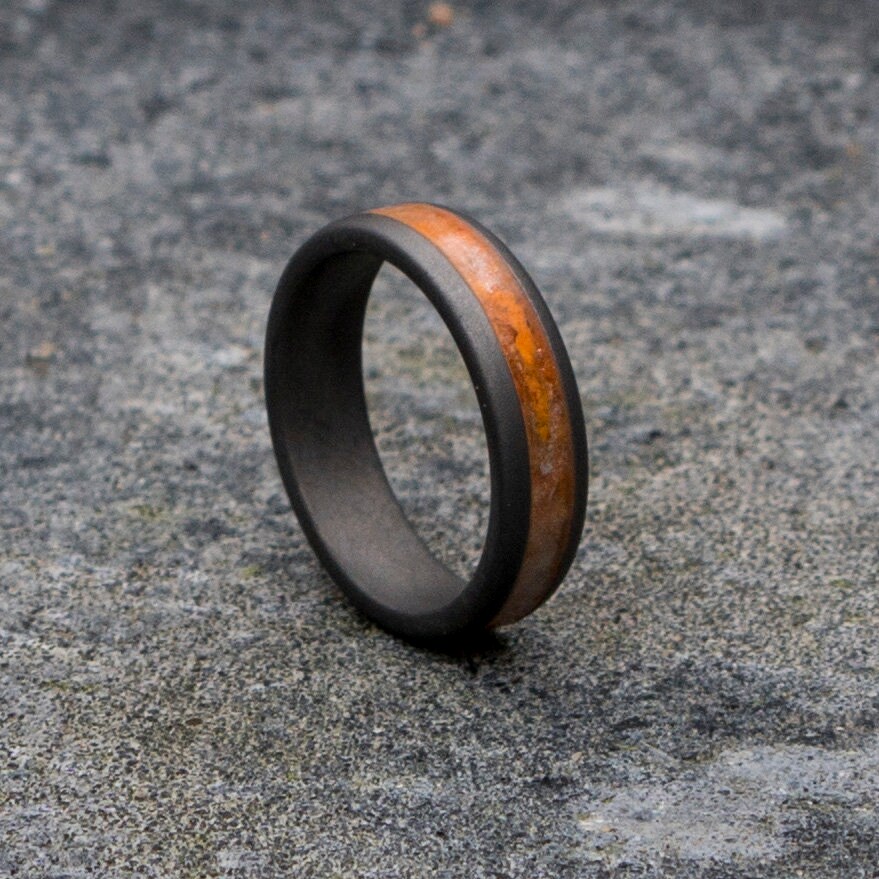 Sandblasted tungten mens ring. orange Galaxy. Tungsten ring for men ...