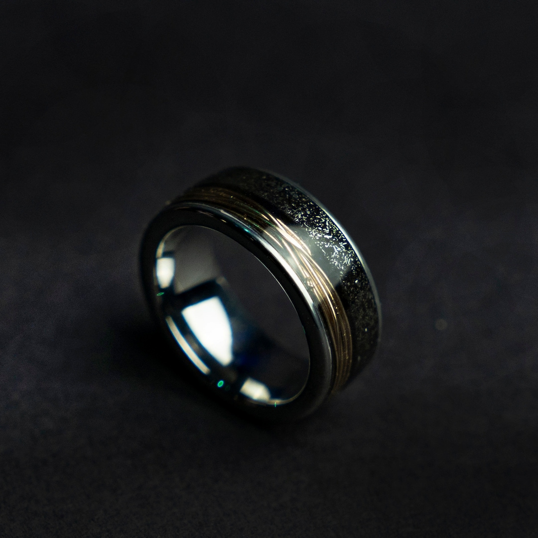 Mens Ring, Meteorite Ring, Man Ring, Mens Wedding Band, Gold Tungsten ...