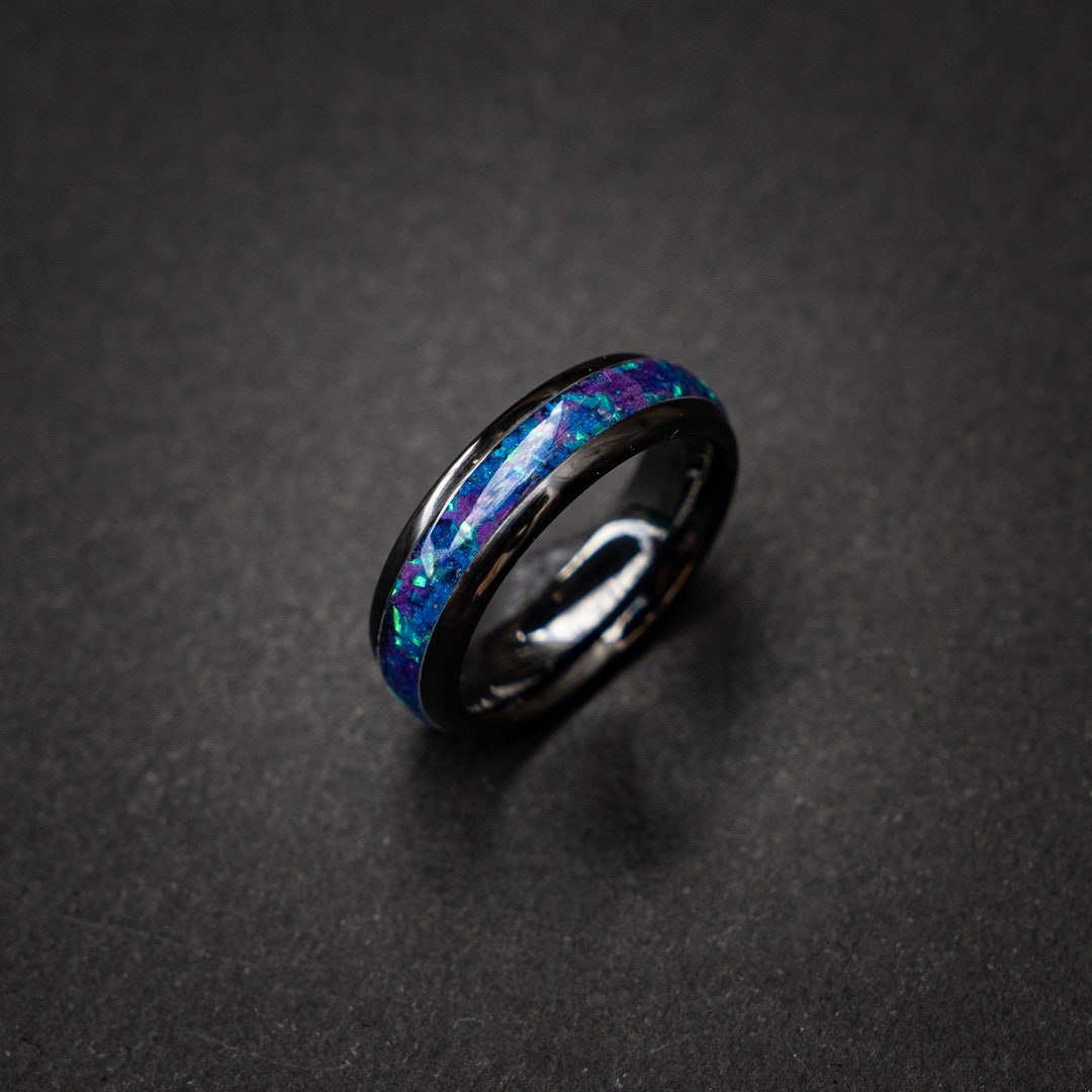 Meteorite Galaxy Opal Ring, Opal Ring Men, Unique Wedding Band, Mens ...