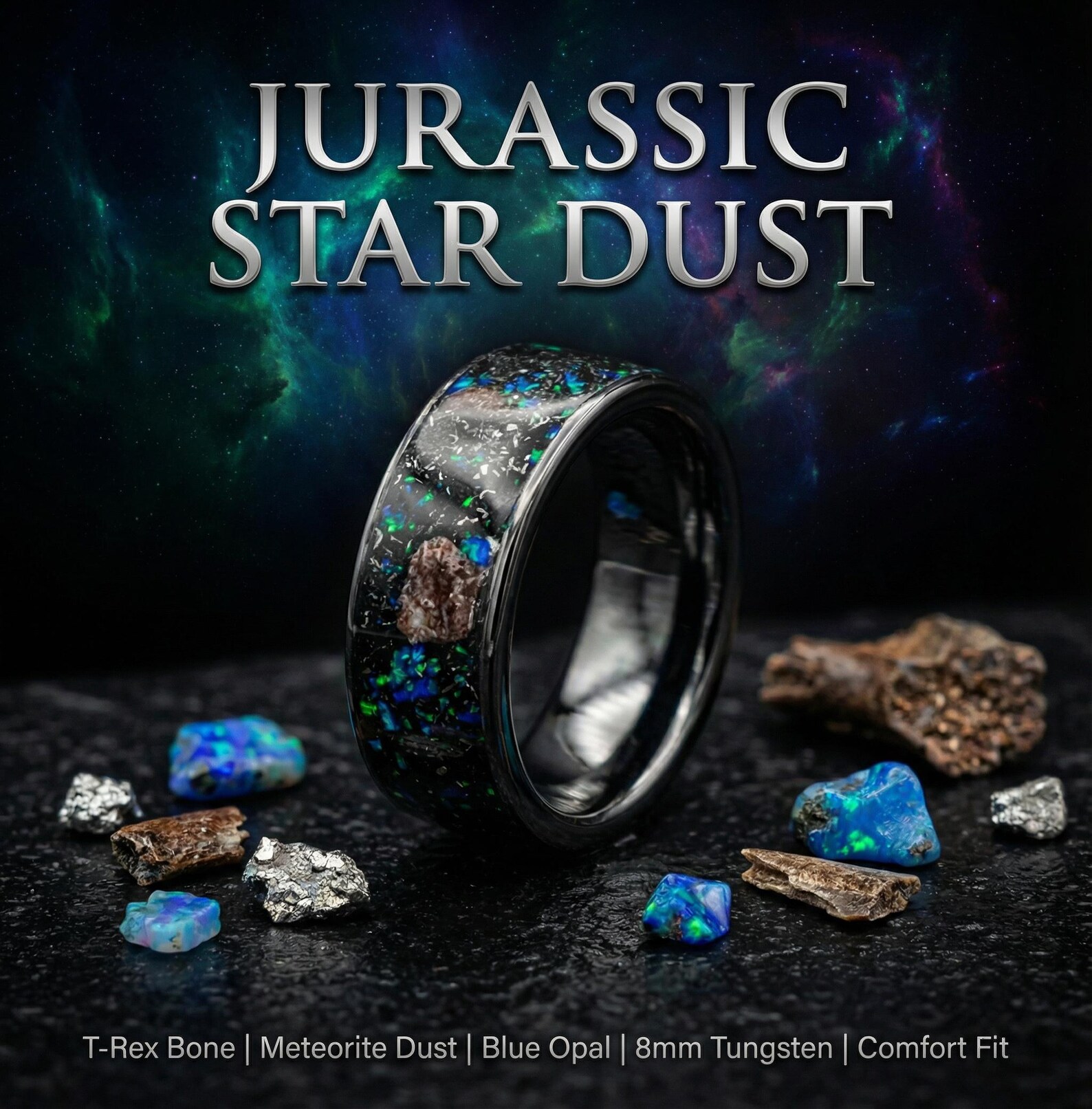 Mens Opal Ring, Dinosaur Bone, Triceratops, Fossil, Jewelry, Meteorite ...