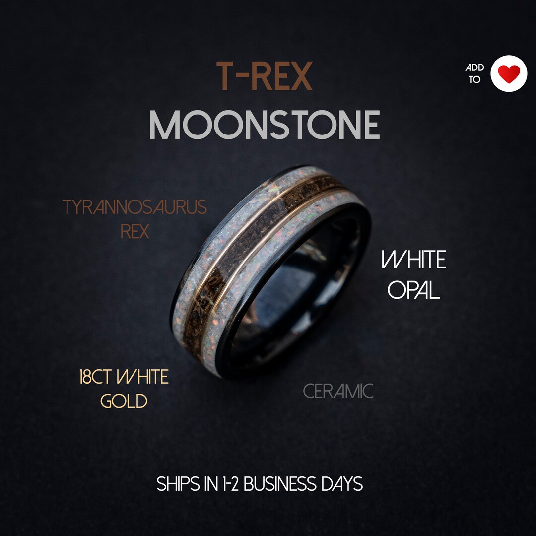 Trex Dinosaur Bone Moonstone Ceramic Ring, Moon Ring, Rainbow Moonstone ...