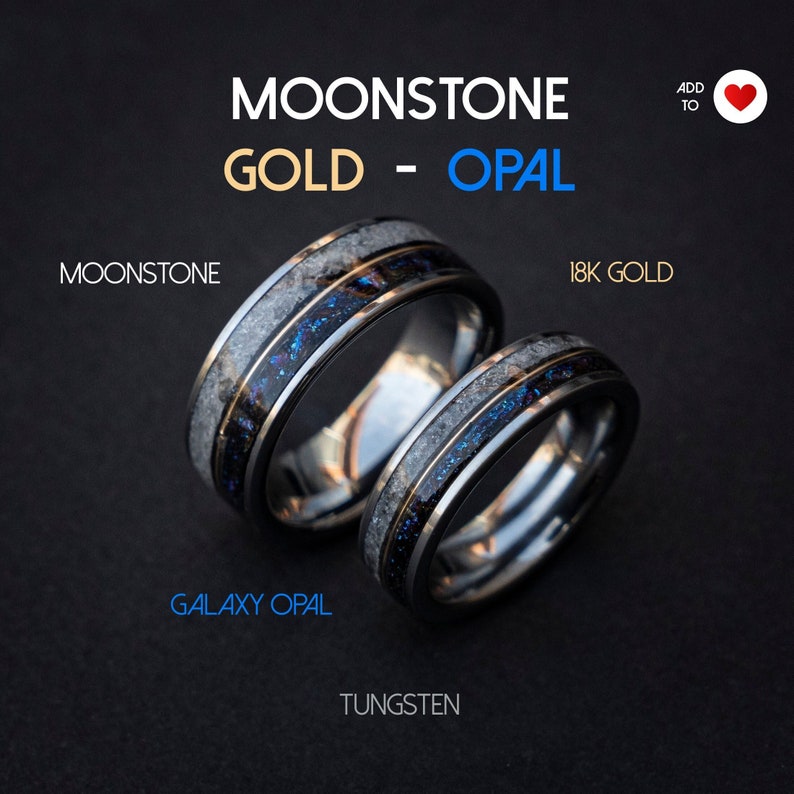 Moonstone With Galaxy Opal Ring and 18K Goldwire, Rainbow Moonstone ...