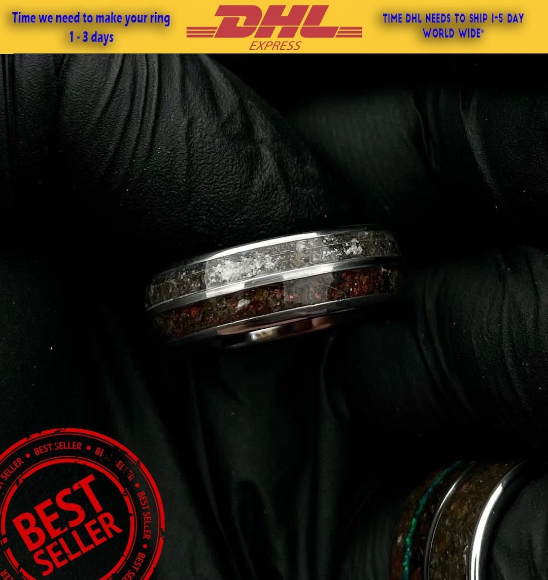 Moon/lunar/mars Ring, Meteorite Ring, Double Inlay Tungsten Wedding ...