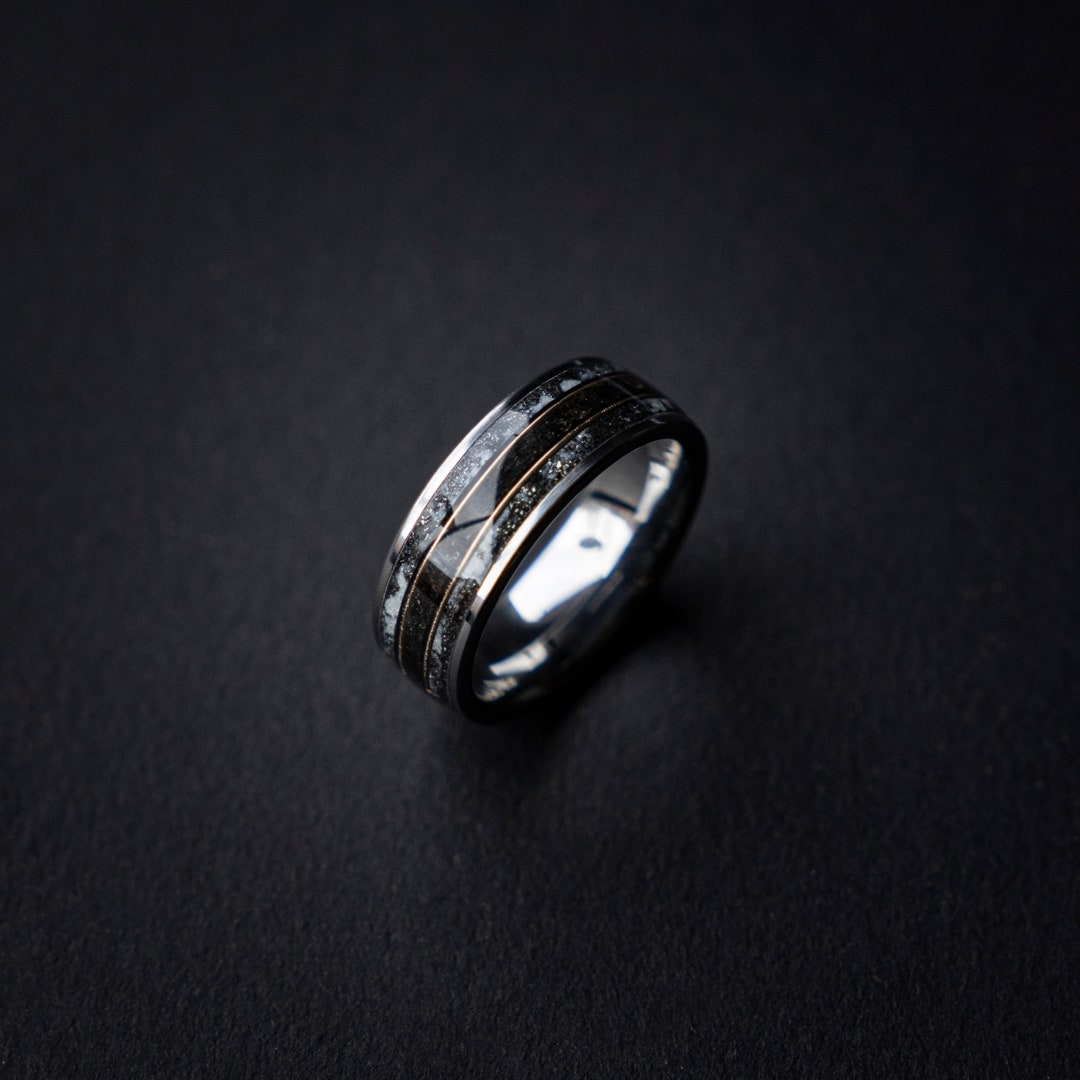 Gibeon Meteorite Megalodon Tungsten Ring, Tungsten Ring, Wedding Ring ...