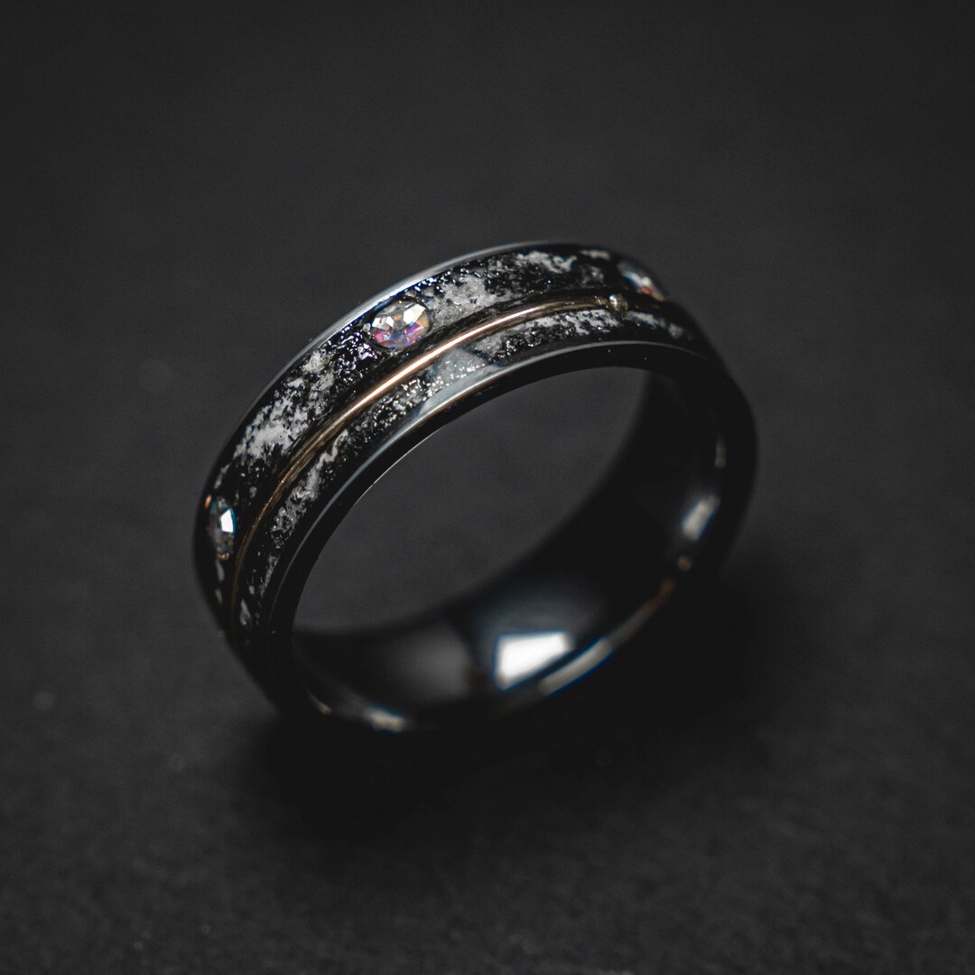 Meteorite Ring, Glow in the Dark Ring, Glow Ring, Gold Tungsten Ring ...