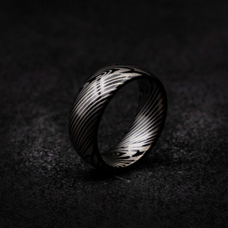Damascus Ring Black Tungsten Ring Damascus Tungsten Ring | Etsy