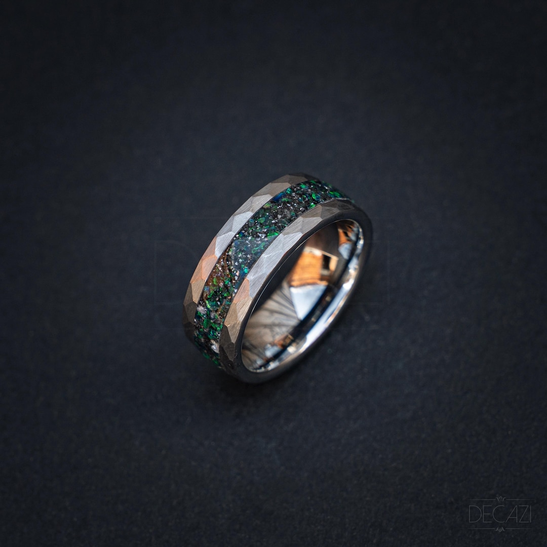 Mens Wedding Band, Meteorite Ring, Mens Galaxy Opal Ring, Tungsten Ring ...