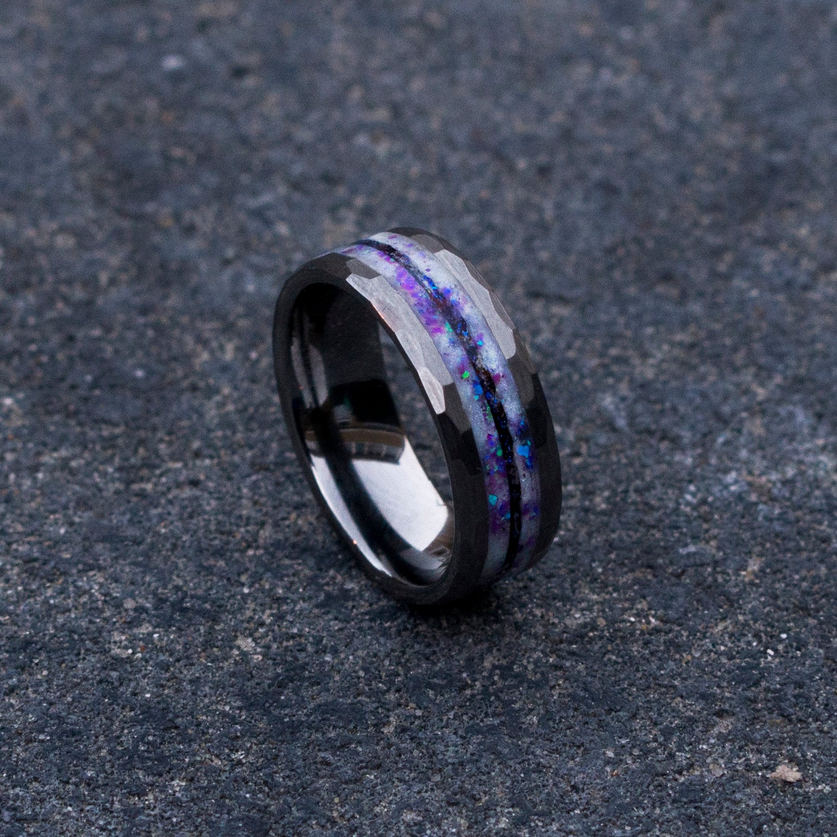 Glow in the dark. mens opal ring. Galaxy opal. Tungsten ring for men ...