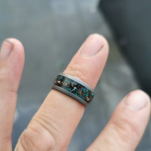 Sandblasted Tungsten Ring, Pallasite Meturite Ring, Opal Ring, Mens ...