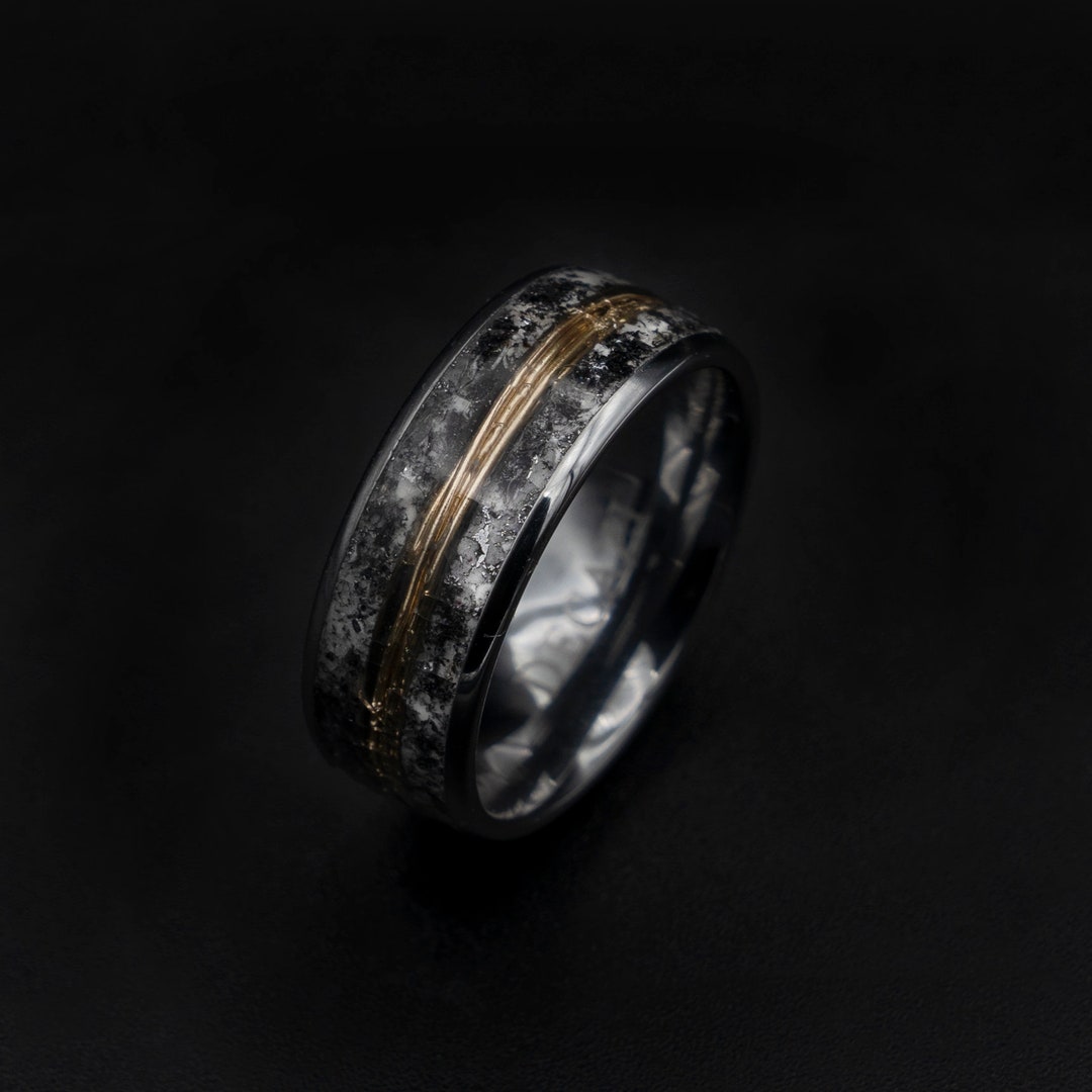 Meteorite Ring, Glow in the Dark Ring, Glow Ring, Gold Tungsten Ring ...