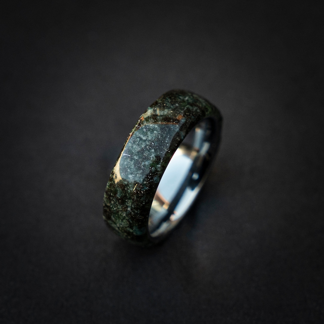 Moss Agate Tungsten Wedding Band – Silver Tungsten Ring 8mm – Genuine ...