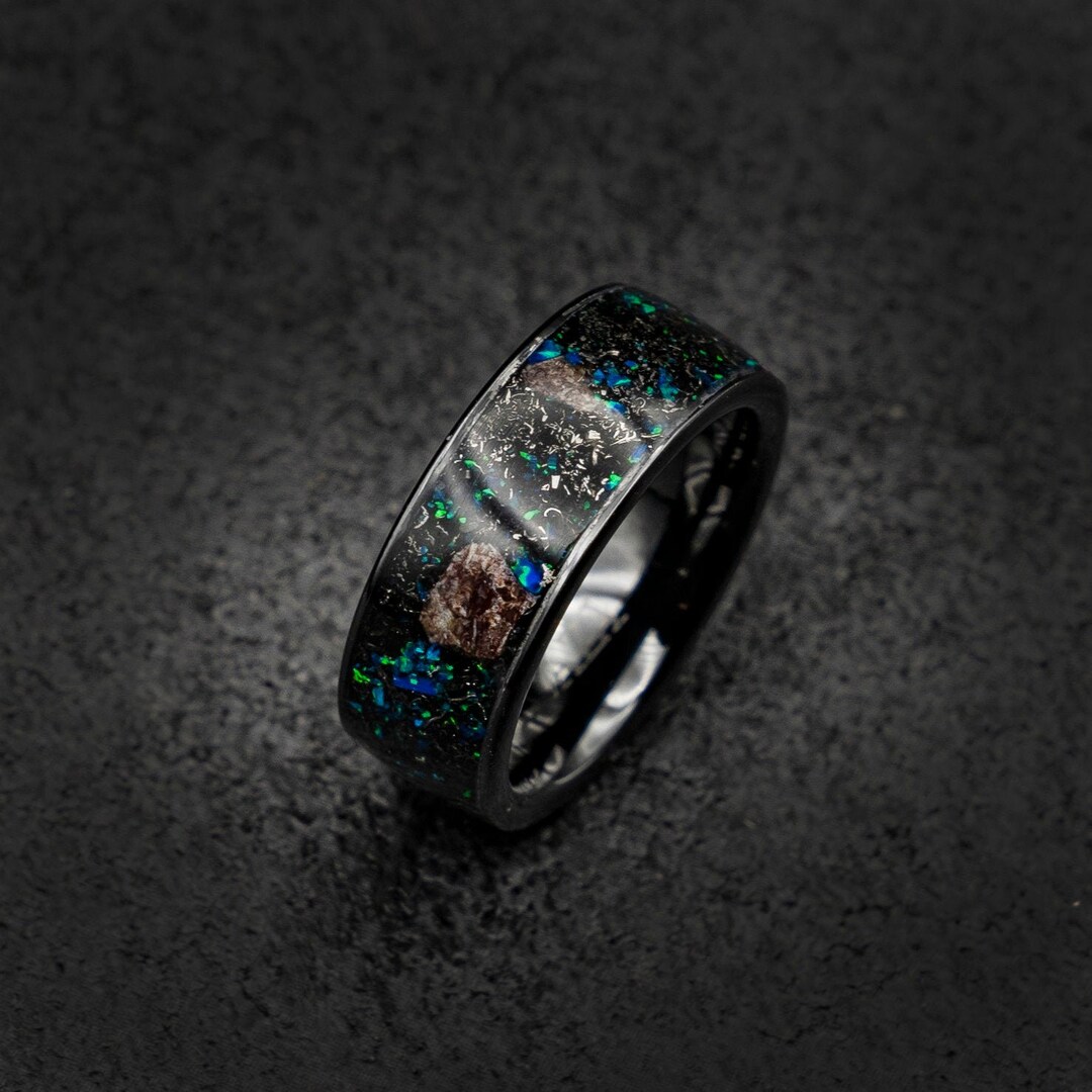 Mens Opal Ring, Dinosaur Bone, Triceratops, Fossil, Jewelry, Meteorite ...