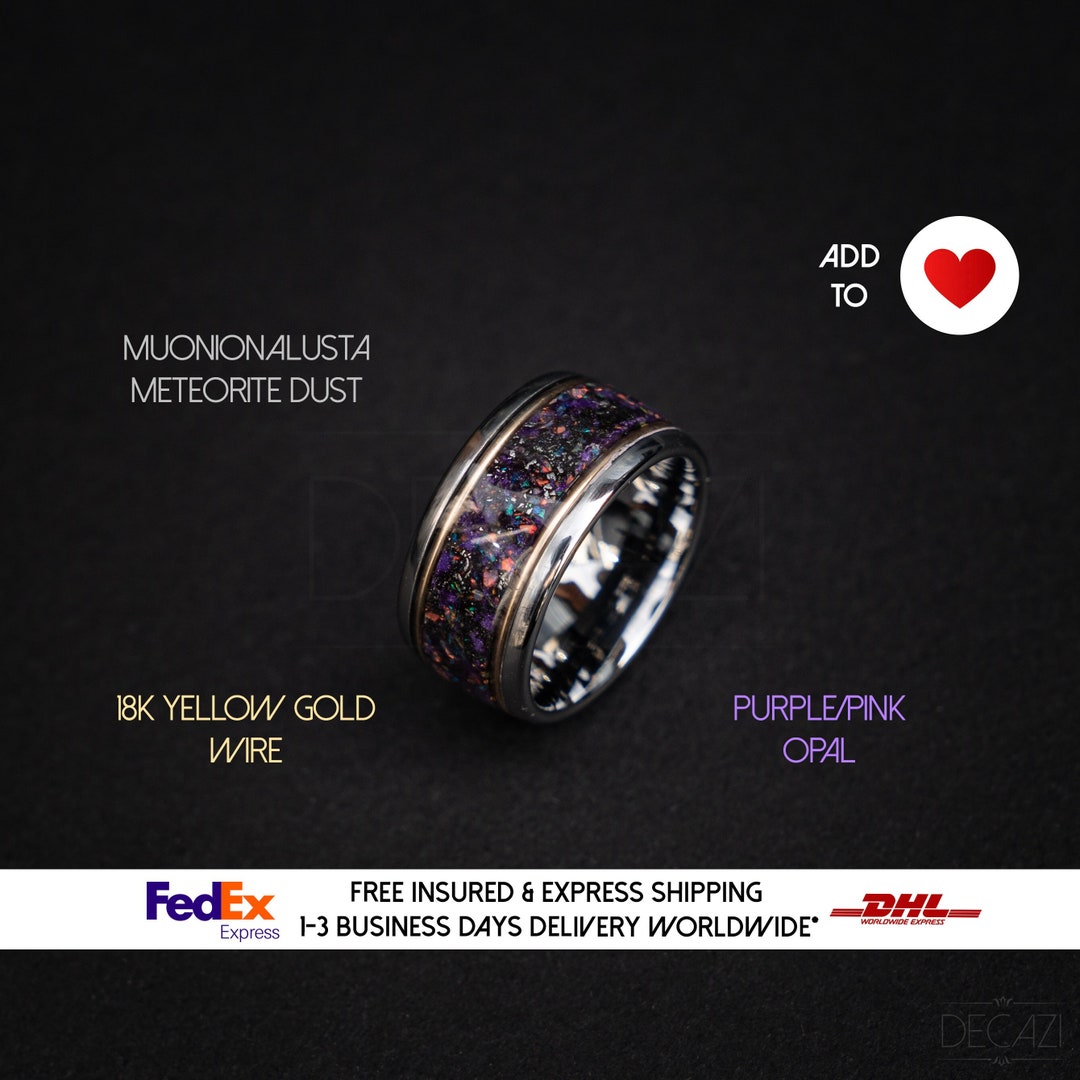 Mens Wedding Band Glow, Wedding Ring Men, Meteorite Ring Mens Tungsten ...