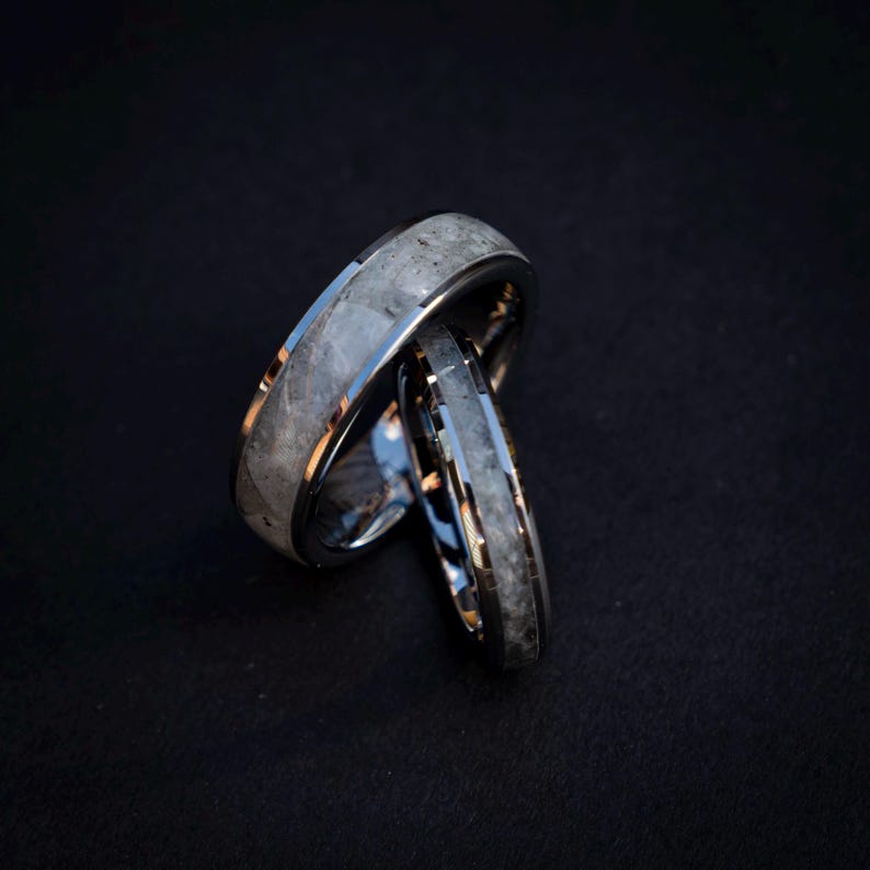 Rainbow Moonstone Tungsten Ring Set – Matching His & Hers Wedding Bands ...