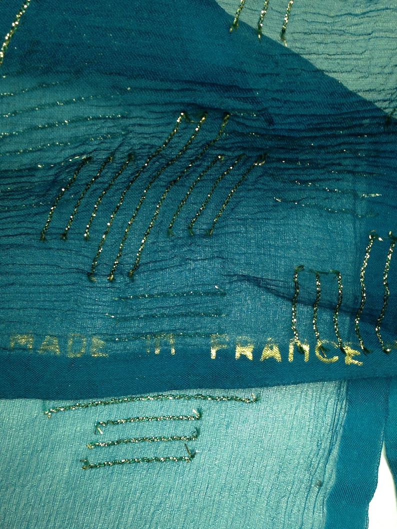 Silk Chiffon With Golden Lurex Thread Pattern /teal Silk Chiffon With ...