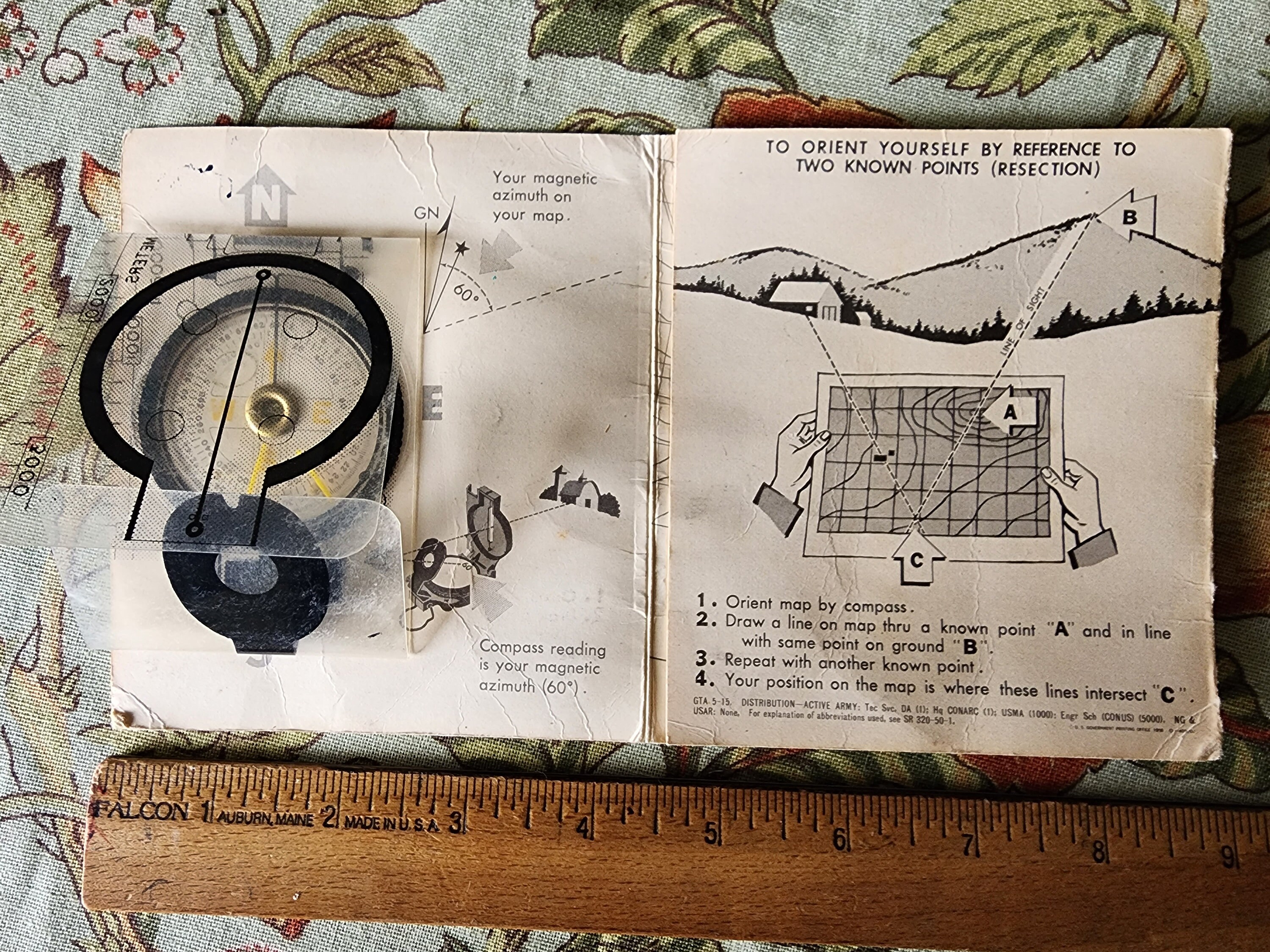 Vintage US Army Compass Military Artillery Training Folding Paper W ...