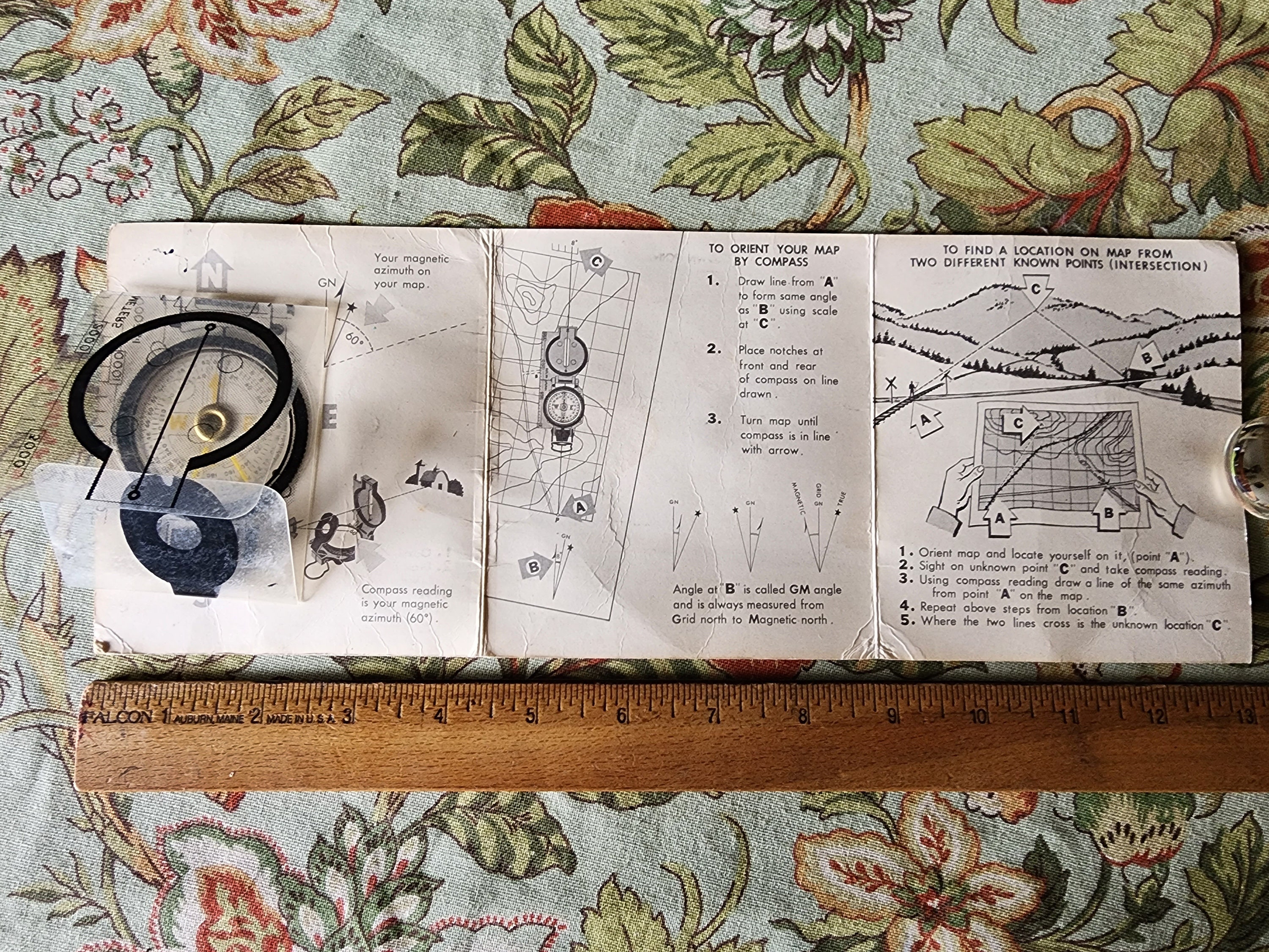 Vintage US Army Compass Military Artillery Training Folding Paper W ...