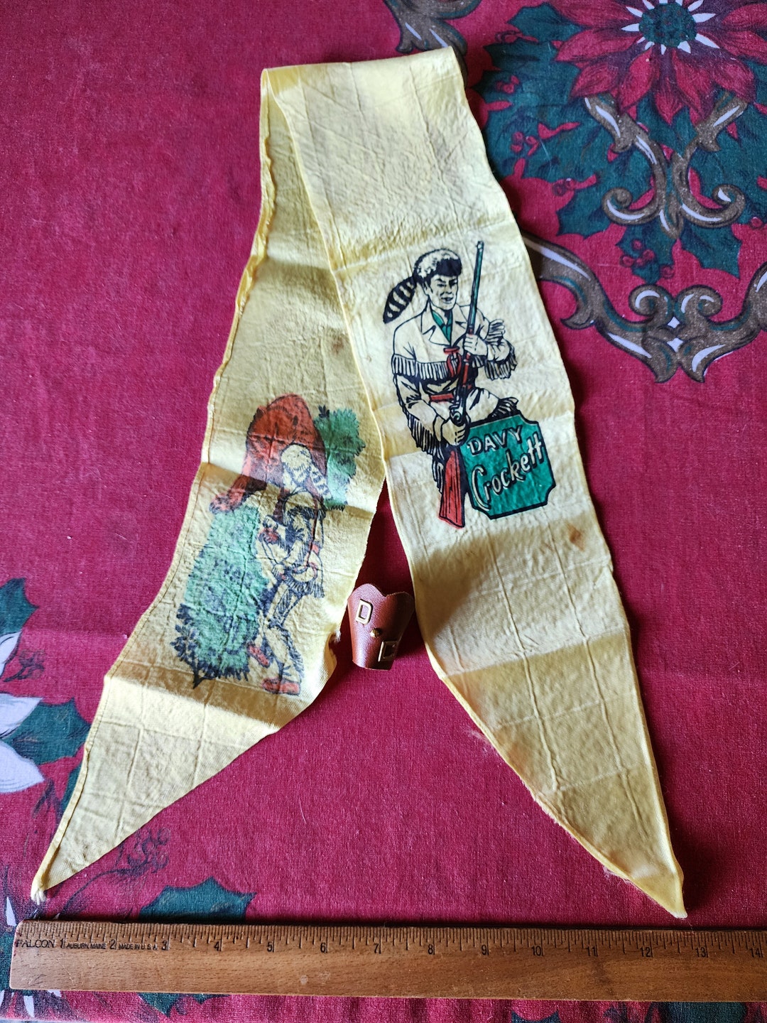 Vintage Disney Davy Crockett Yellow Neckerchief Bandana W Slide Fess ...