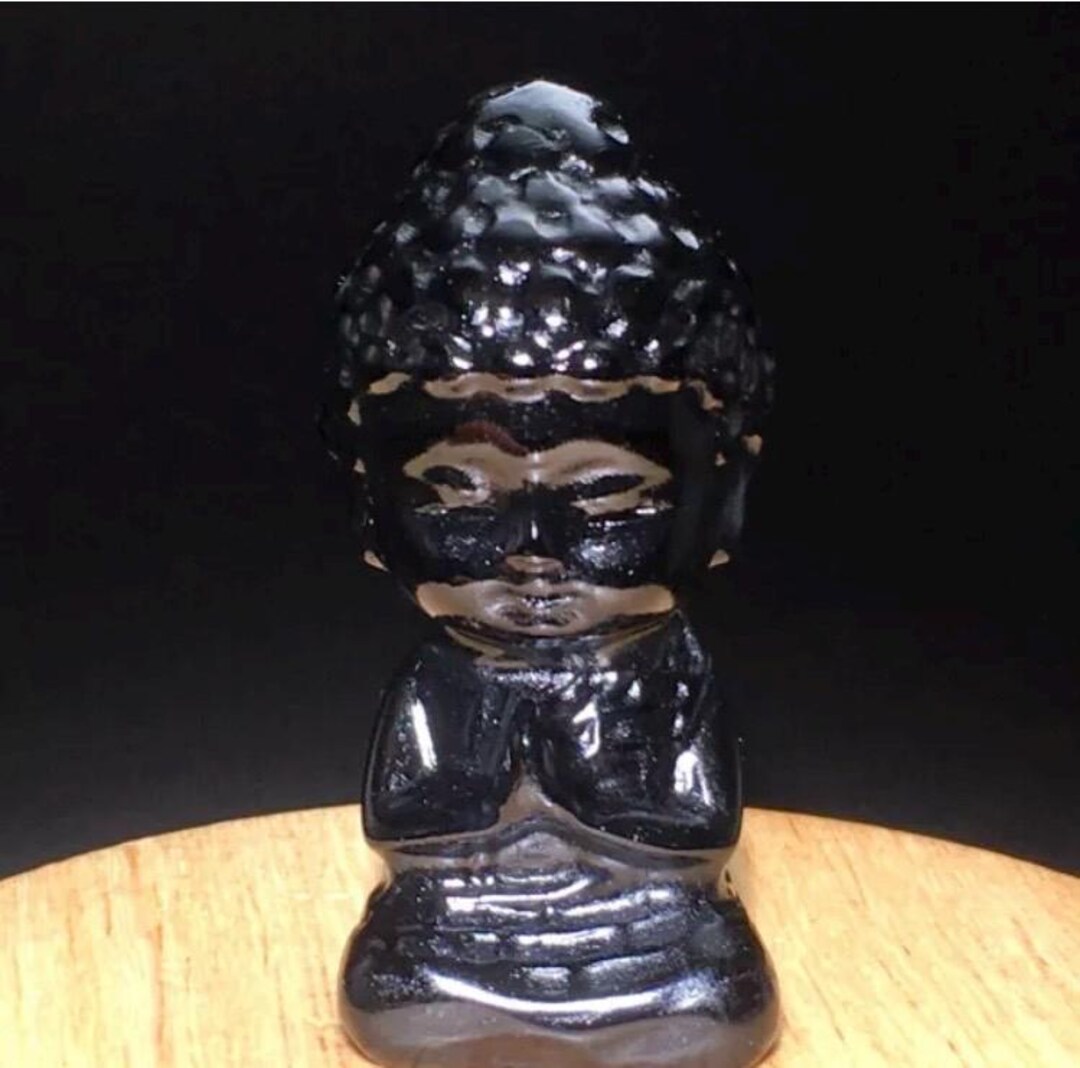 Hand Carved Natural Black Obsidian, Baby Buddha Statue - Etsy