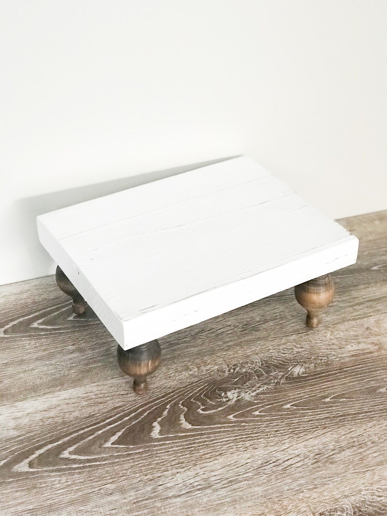 Distressed White Decorative Wood Stand Handmade Brown Feet | Etsy