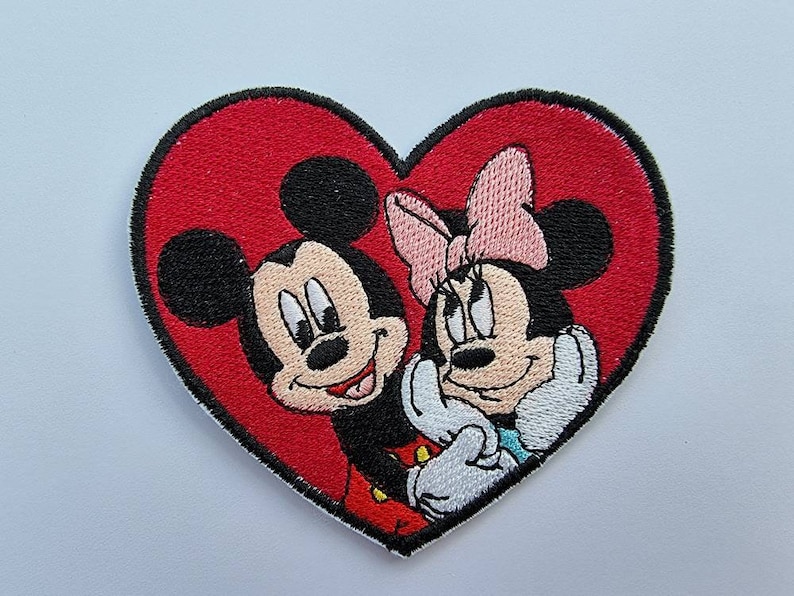 Mickey Mouse and Minnie Mouse Heart Disney Iron on Patch - Etsy