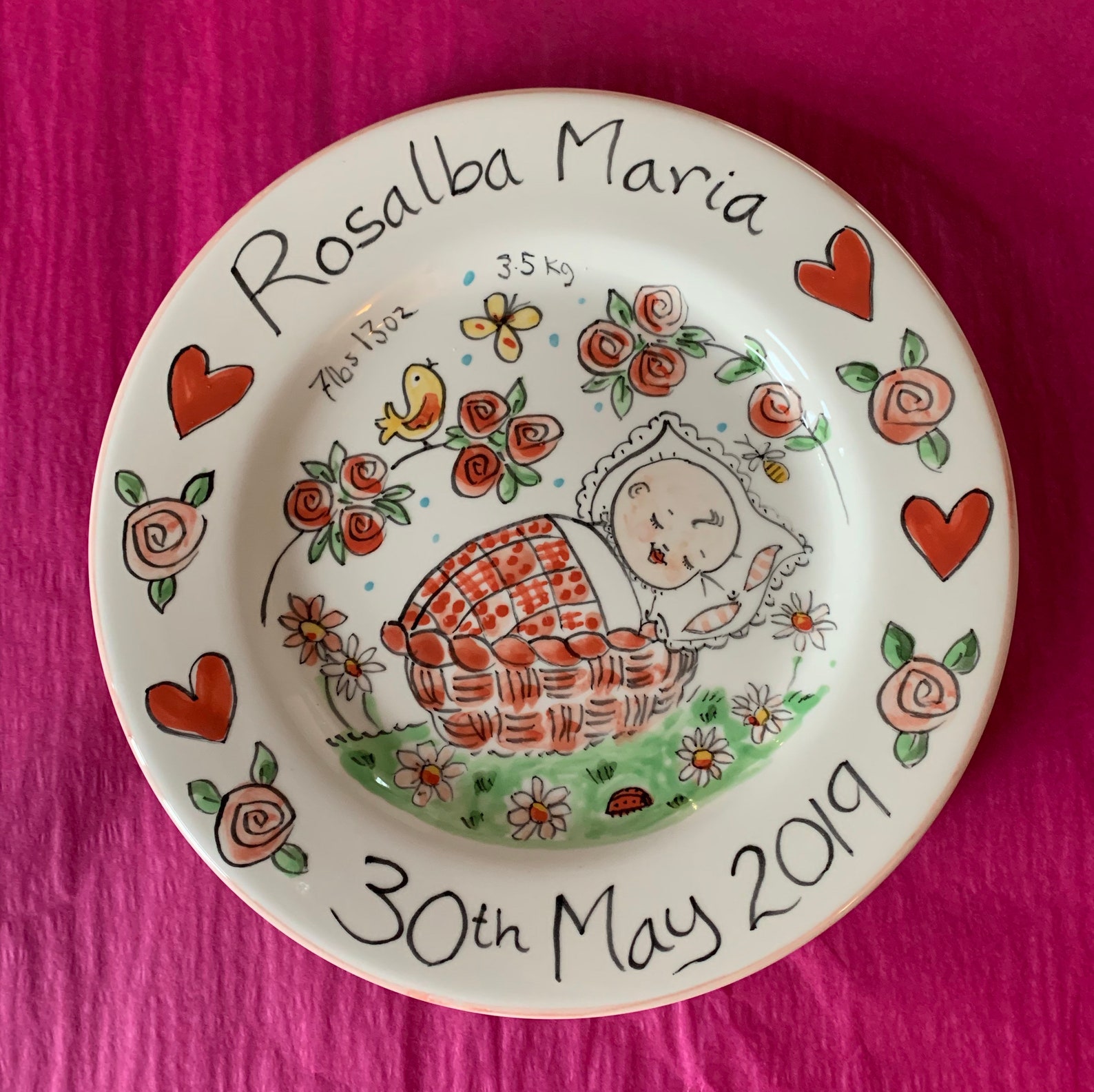 Personalised New Baby Name Plate Pottery Gift Birth and Christening ...