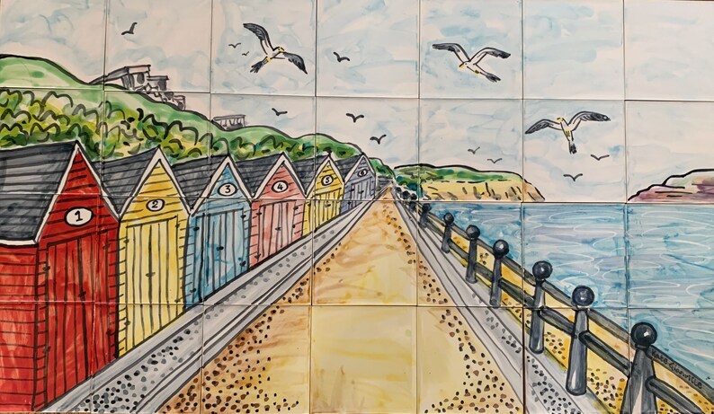 Handpainted Seaside Tile Mural - Etsy