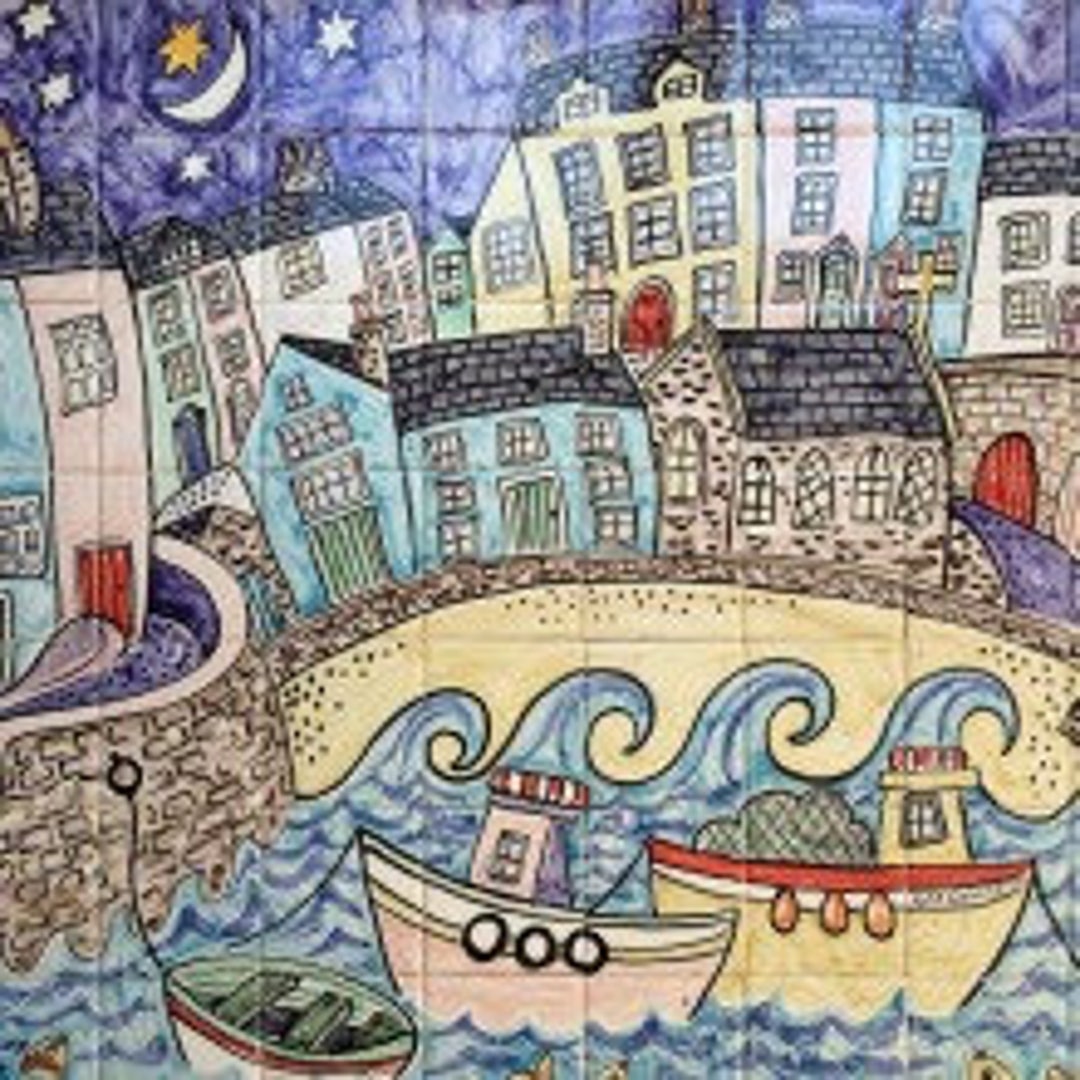 Handpainted Seaside Tile Mural - Etsy