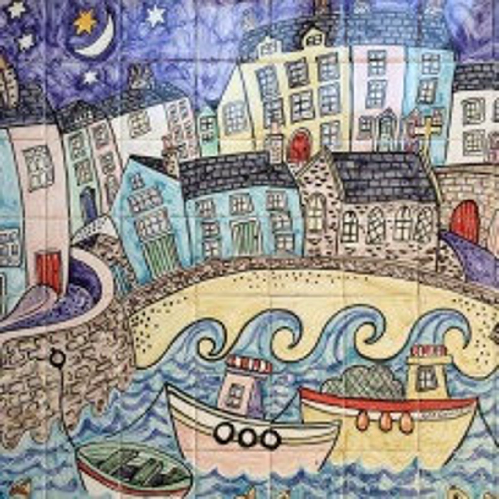 Handpainted Seaside Tile Mural - Etsy