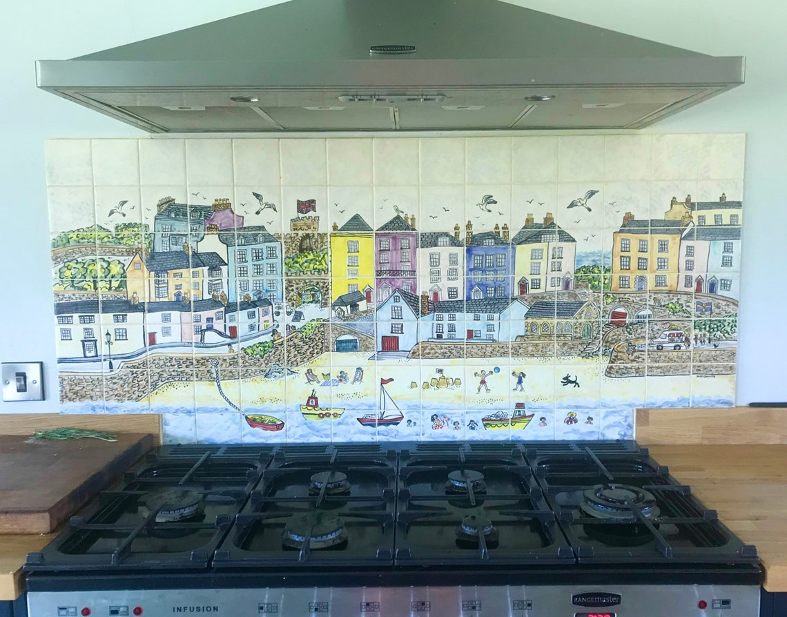 Handpainted Seaside Tile Mural - Etsy