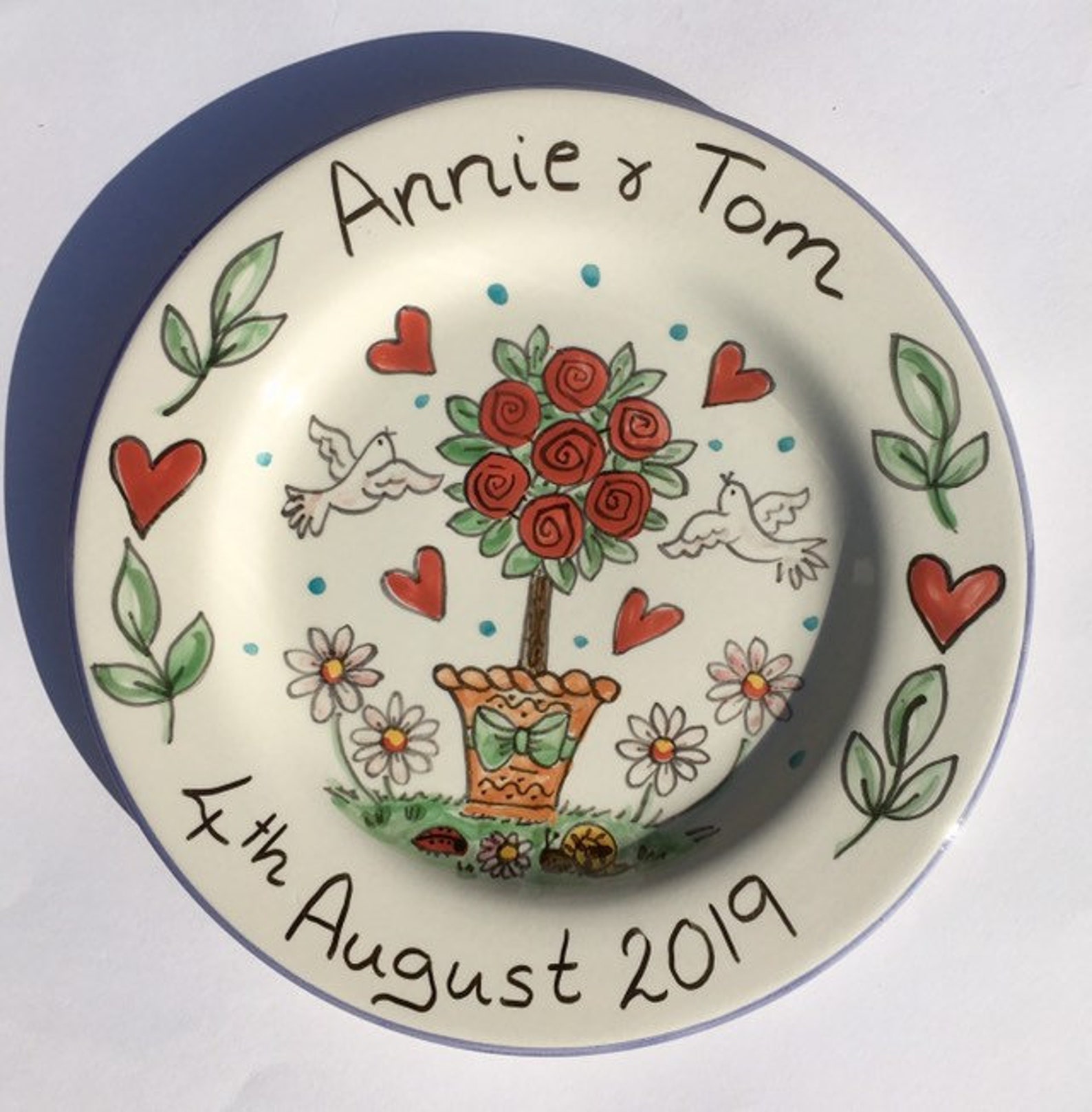 Wedding or Anniversary Gift Plate Hand Painted Ceramic Personalised ...