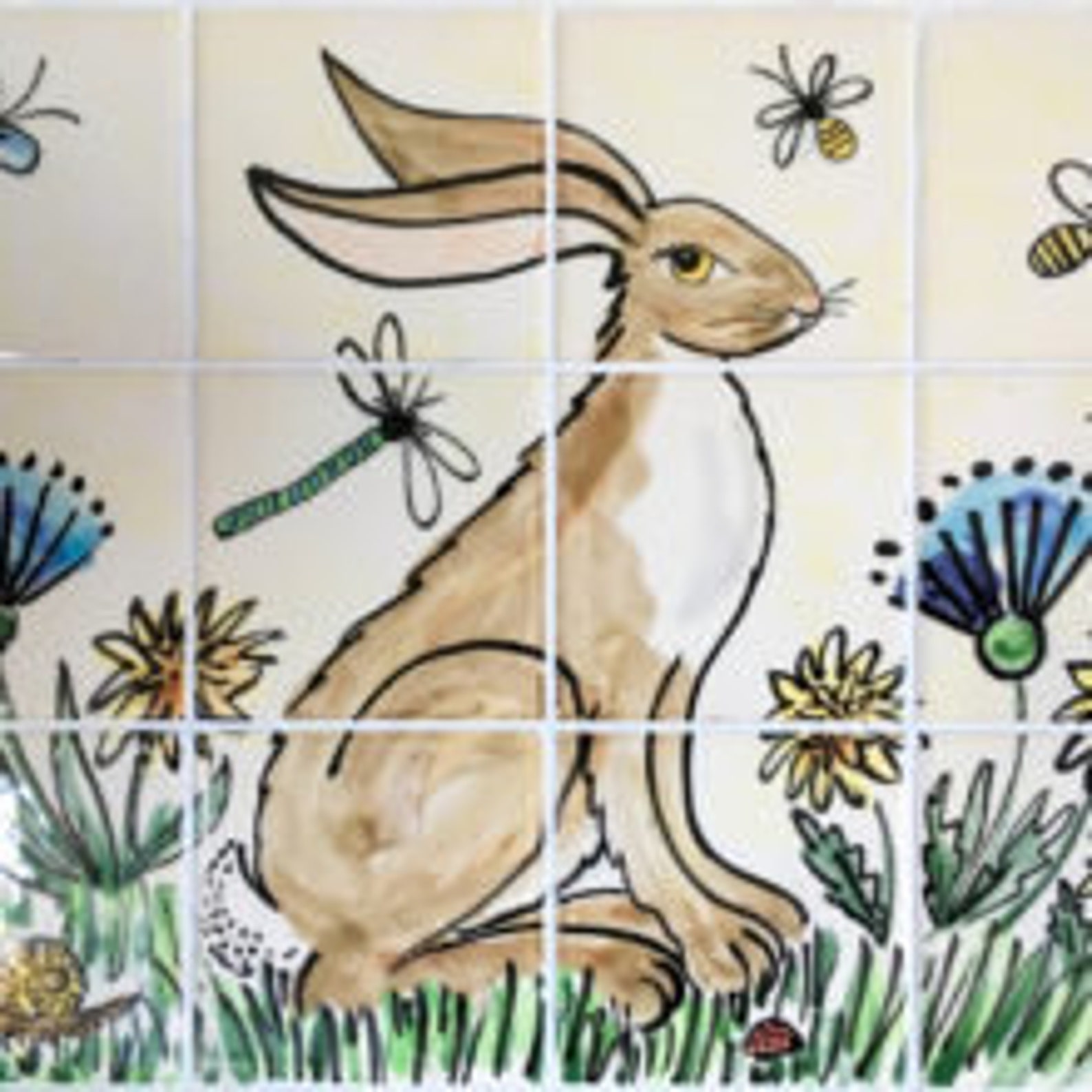 Hand-painted Hare Tile Wall Mural - Etsy
