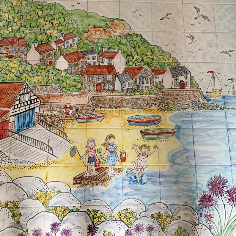 Handpainted Seaside Tile Mural - Etsy