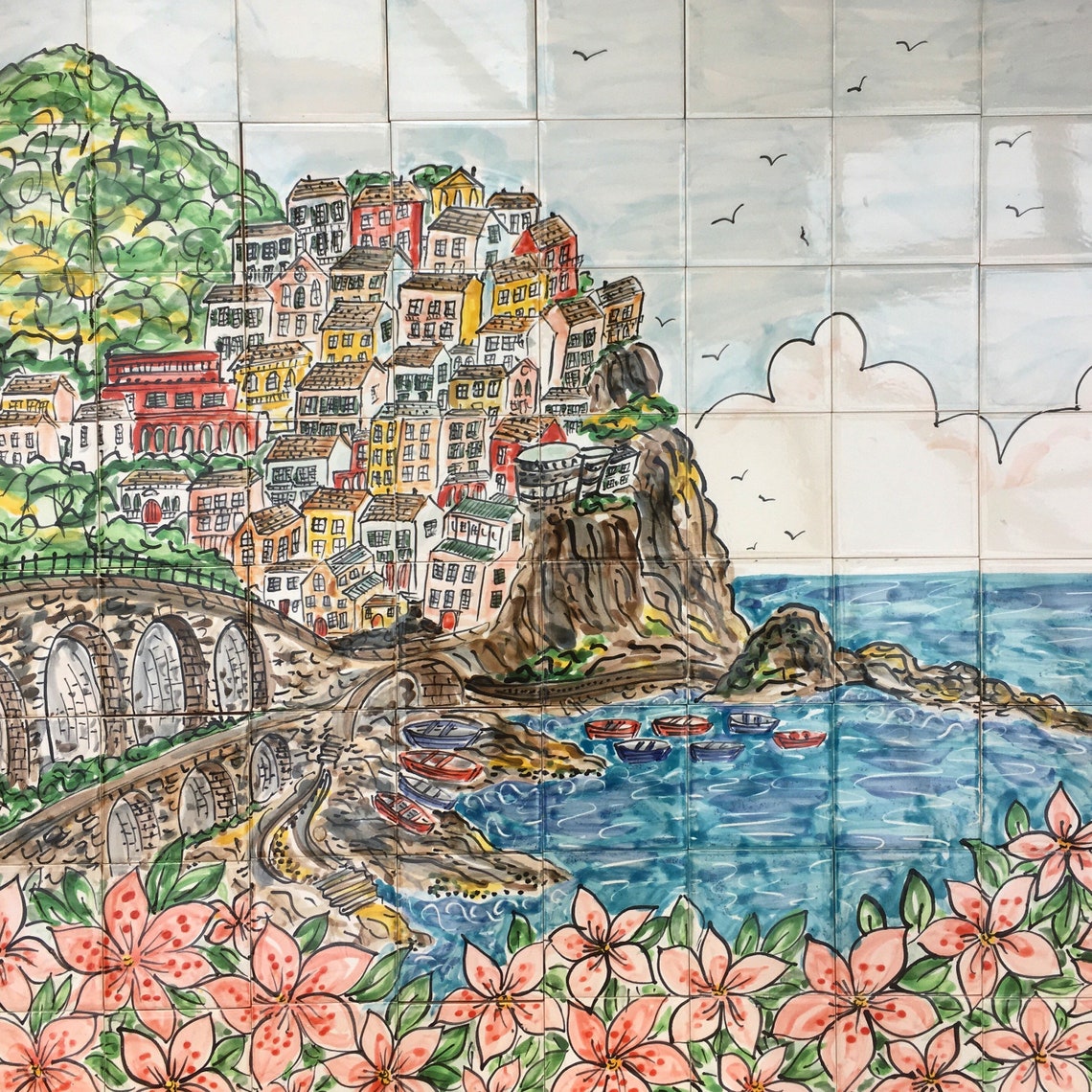 Handpainted Seaside Tile Mural - Etsy