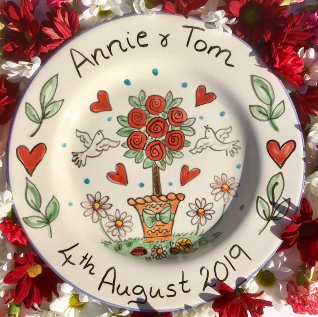 Wedding or Anniversary Gift Plate Hand Painted Ceramic Personalised ...