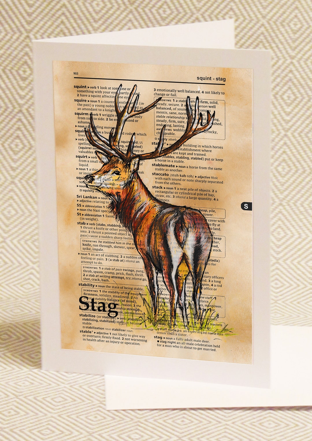 Stag Birthday Card, Stag Special Occasion Card, Deer Card, Dictionary ...