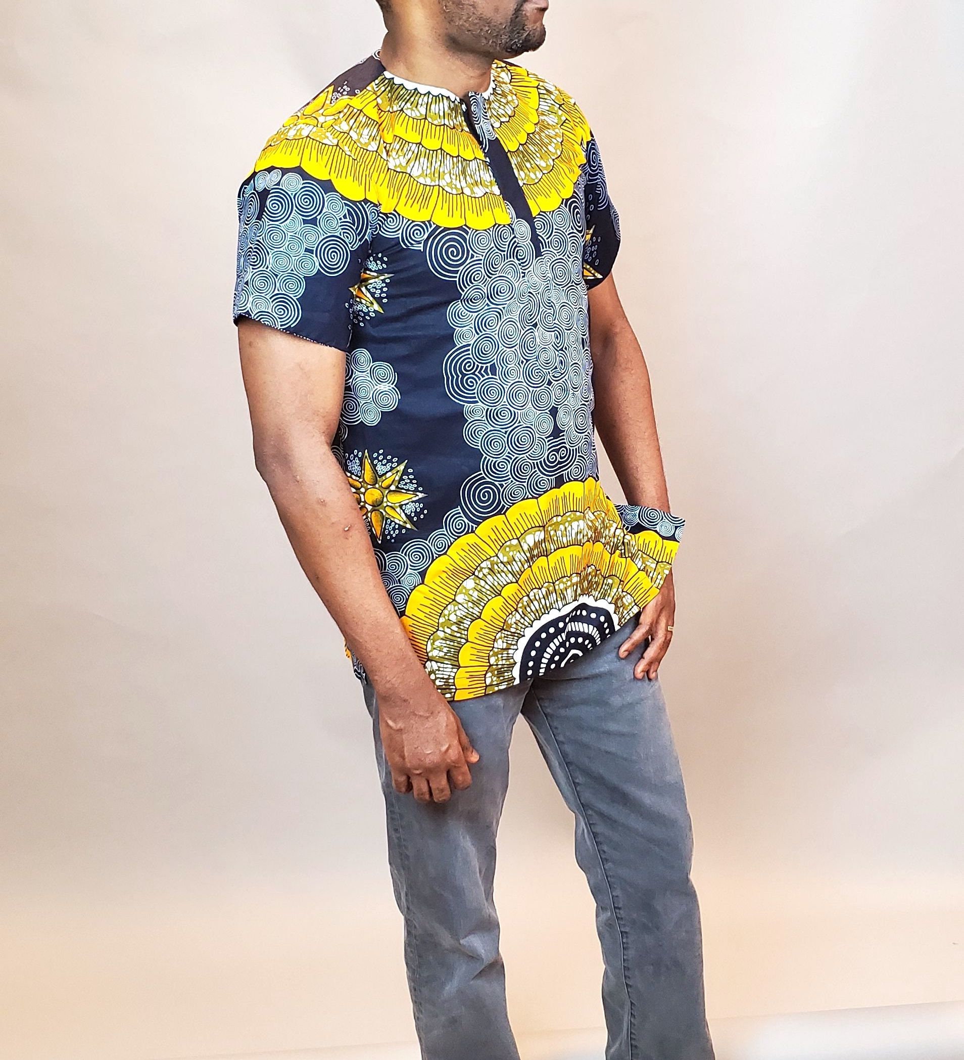 African Men's Fashion Ankara Men Clothing Navy Gray | Etsy