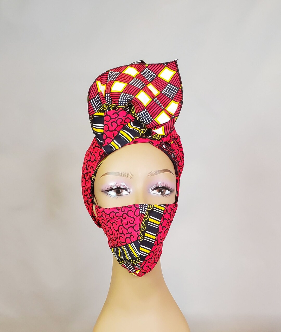 Pink Headwrap With Matching Face Mask | African Head Wraps & Face Masks ...