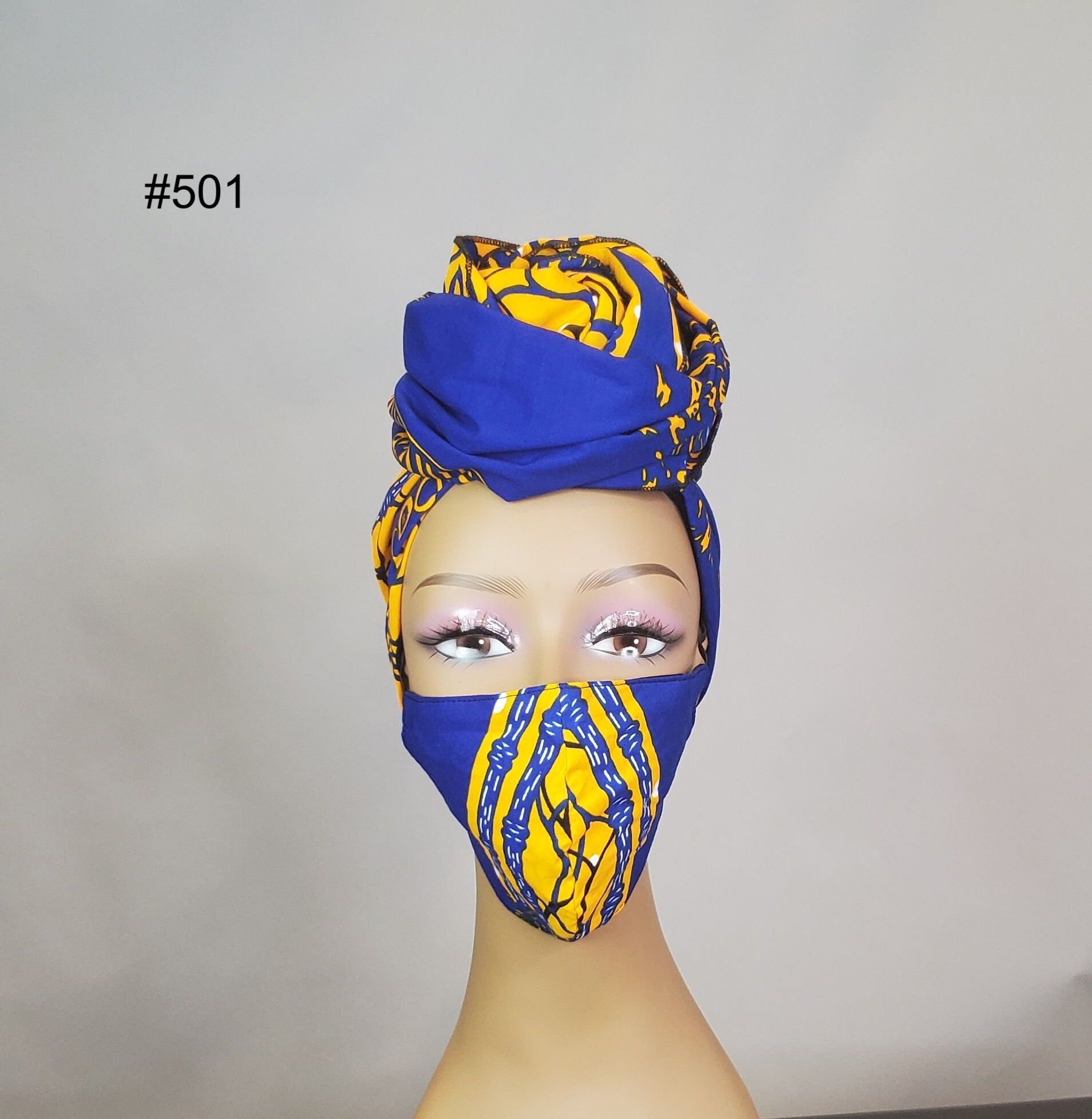 African Print Head Wrap and Face Mask Set Reusable | Etsy