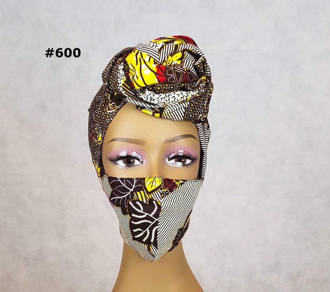 African Print Head Wrap and Face Mask Set Reusable | Etsy