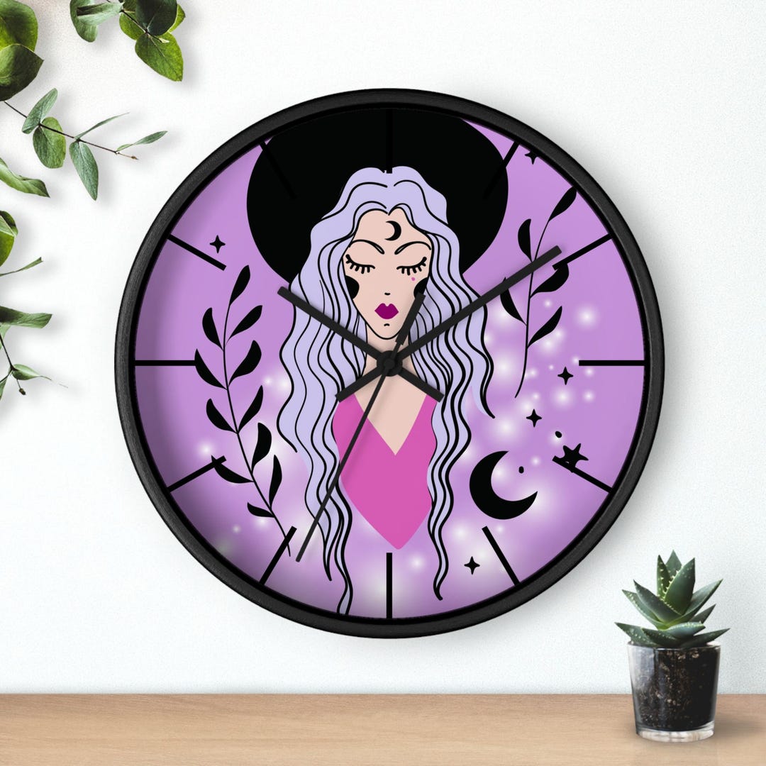 Witchy Wall Clock, Feminist Purple Clock, Goddess Boho Clock, Ethereal ...