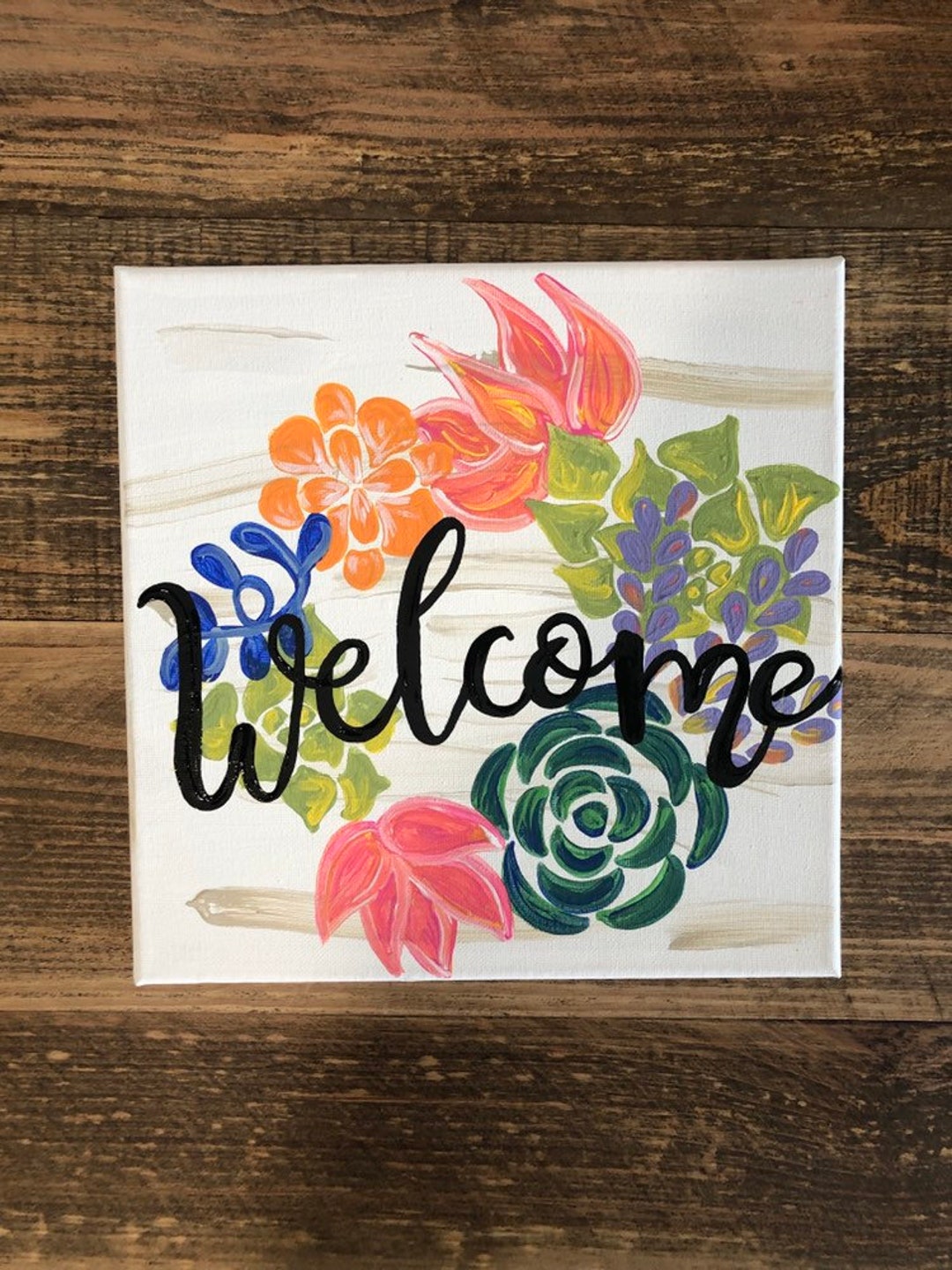 Hand Painted Succulent Welcome Sign - Etsy