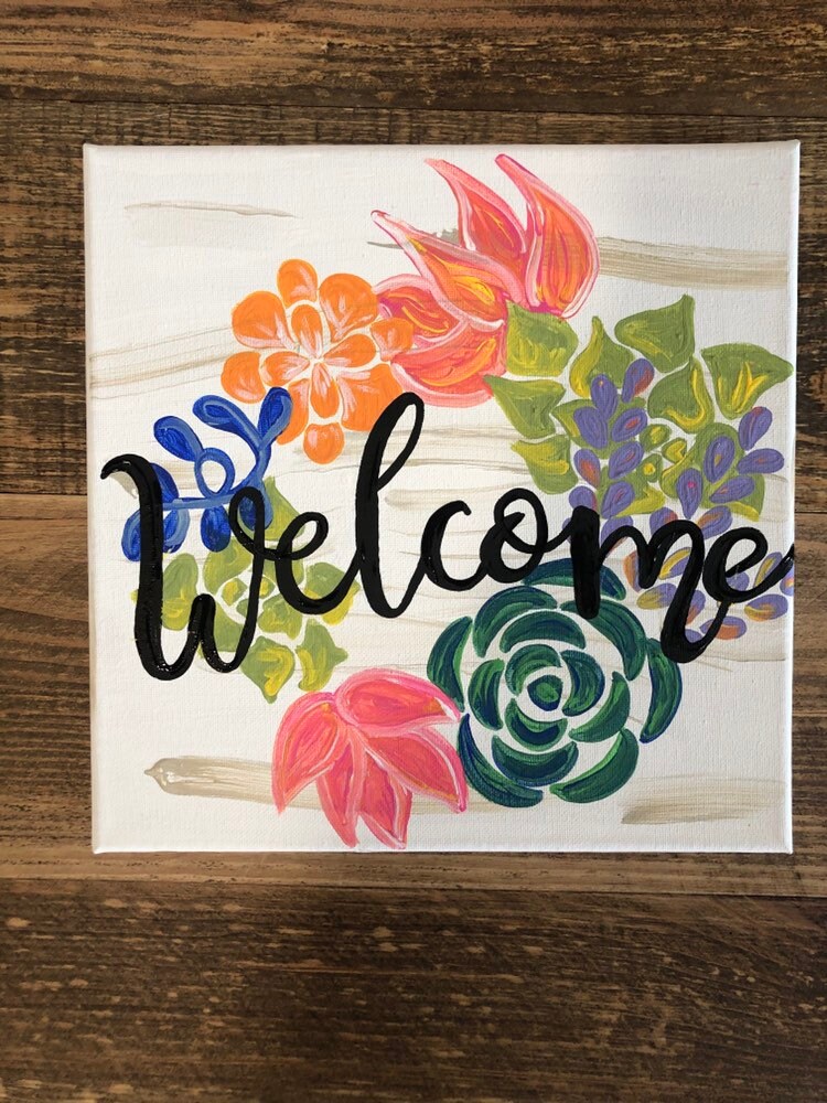 Hand Painted Succulent Welcome Sign - Etsy